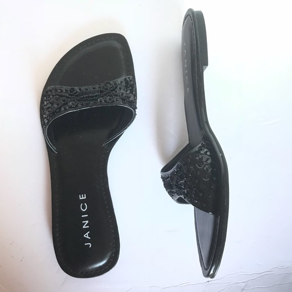 Janice | Shoes | Janice Black Open Toe Slip On Slides Sandals New ...